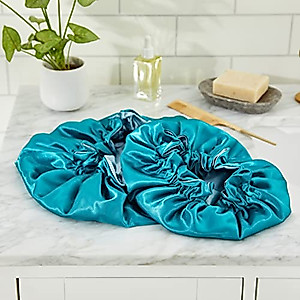 KiraBelle Matching Mommy and Me Satin Bonnet Set w/Travel Bag (Turquoise) Mother's Day, Birthday, Christmas