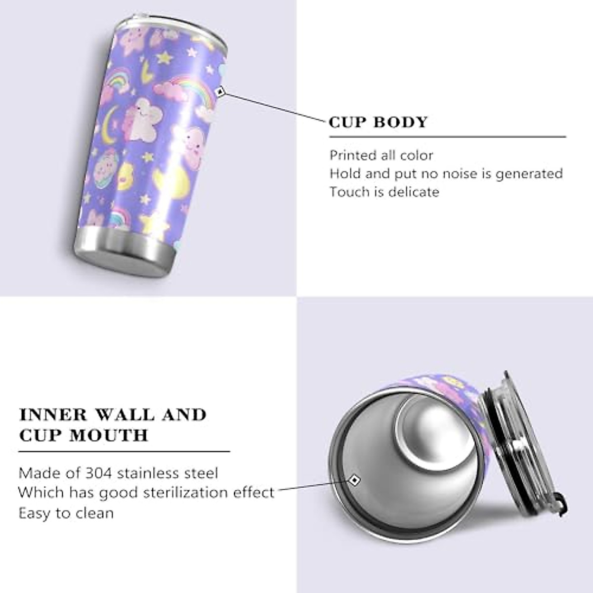 HXshaoye cute cartoon rainbow star purple peach Stainless Steel vacuum insulated water bottle with Lid and Straw travel coffee mug with lid for travel insulated coffee tumbler botellas