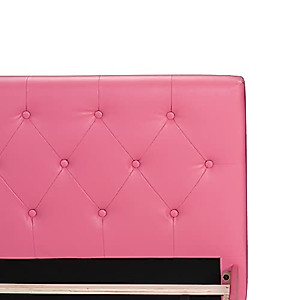 Poundex PU Upholstered Platform Bed, Twin, Pink