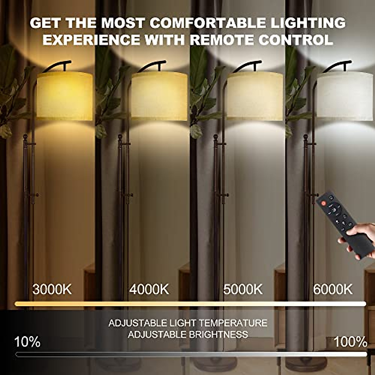 bodkar Rustic Floor Lamp with Remote, Farmhouse Standing Lamp Adjustable Height Dimmable for Living Room Bedroom Bulb Included(Black and red)