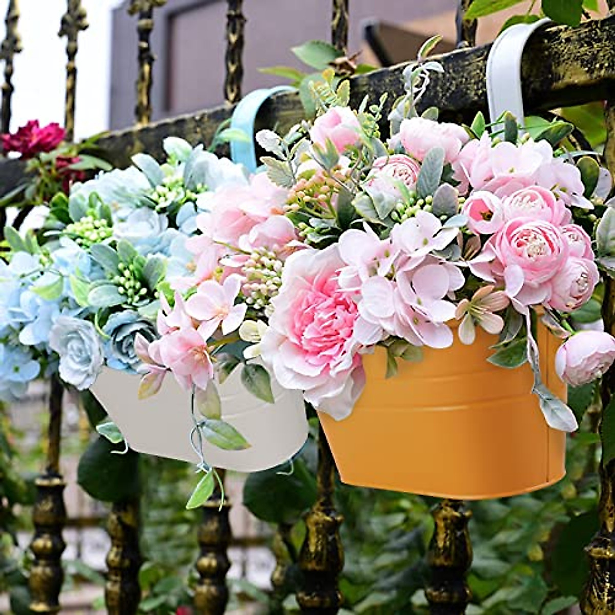 4 Pack Rail Planter 11 Inch Balcony Planters Railing Hanging Flower Pot for Outside Metal Iron Fence Planter with Detachable Hooks Holes Flower Boxes for Deck Railings Planter Boxes Outdoor Indoor