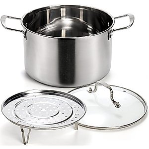 ZENFUN 6 Quart Steamer Pot, 18/10 Stainless Steel Steam Pot, Stock Pot with Glass Lid, Cooking Pot with Lid Suitable for Soups, Stews, Sauce Pot, Induction Pot, Multipots, Pasta Cooker Steamer