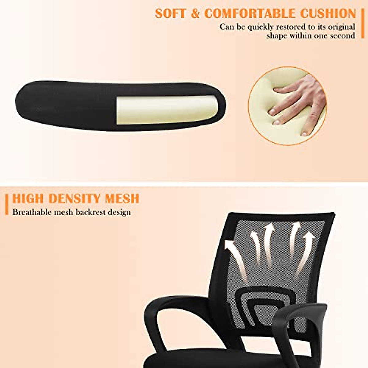 Mesh Computer Chair Home Office Chair Ergonomic Desk Chair with Lumbar Support& Armrest, Adjustable Mid Back Task Chair Rolling Swivel Executive Chairs for Adults, Black