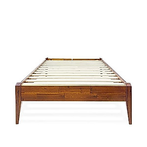 Bme Dinkee 15 Inch Signature Bed Frame Without Headboard - Modern & Minimalist Style with Acacia Wood - 12 Strong Wood Slat Support - Easy Assembly - No Box Spring Needed - Caramel, Twin