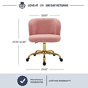 BELLEZE Modern Upholstered Boucle Desk Chair with Swivel Wheels and Adjustable Height, Decorative Rolling Office or Vanity, Stylish Comfy - Aston (Gold - Pink)