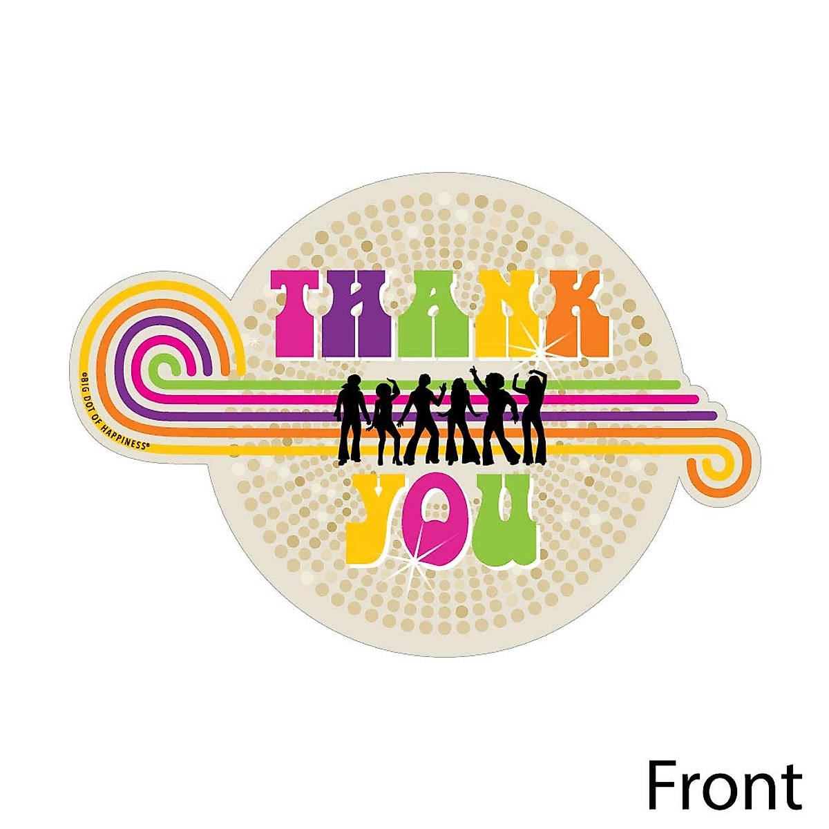Big Dot of Happiness 70's Disco - Shaped Thank You Cards - 1970s Disco Fever Party Thank You Note Cards with Envelopes - Set of 12