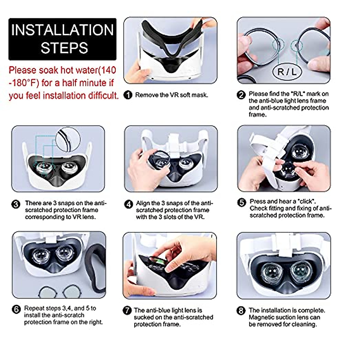 Magnetic Anti-Blue Light Lens Frame Compatible for Oculus Quest2 Rift S, Magnetic Eyeglasses Frame of VR Headset Accessories