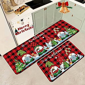Valcatch Christmas Kitchen Rug, Non Slip Kitchen Mat 2 Pieces, Christmas Decor for Kitchen, Kitchen Rugs and Mats Washable, Comfort Standing Runner Mats for Laundry, Sink, Bathroom(Christmas 01)