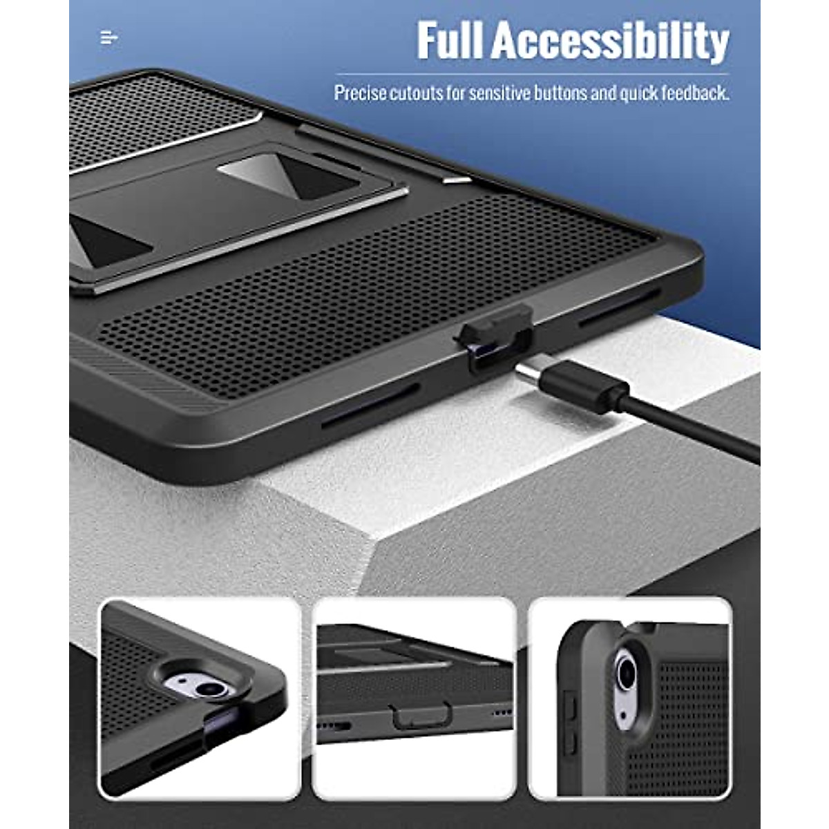 MoKo Case for iPad Air 5th Generation 2022/ iPad Air 4th Generation 2020 10.9 Inch with Pencil Holder, Kickstand, Built-in Screen Protector, Heavy Duty Shockproof Rugged Case for iPad Air 5/4,Black