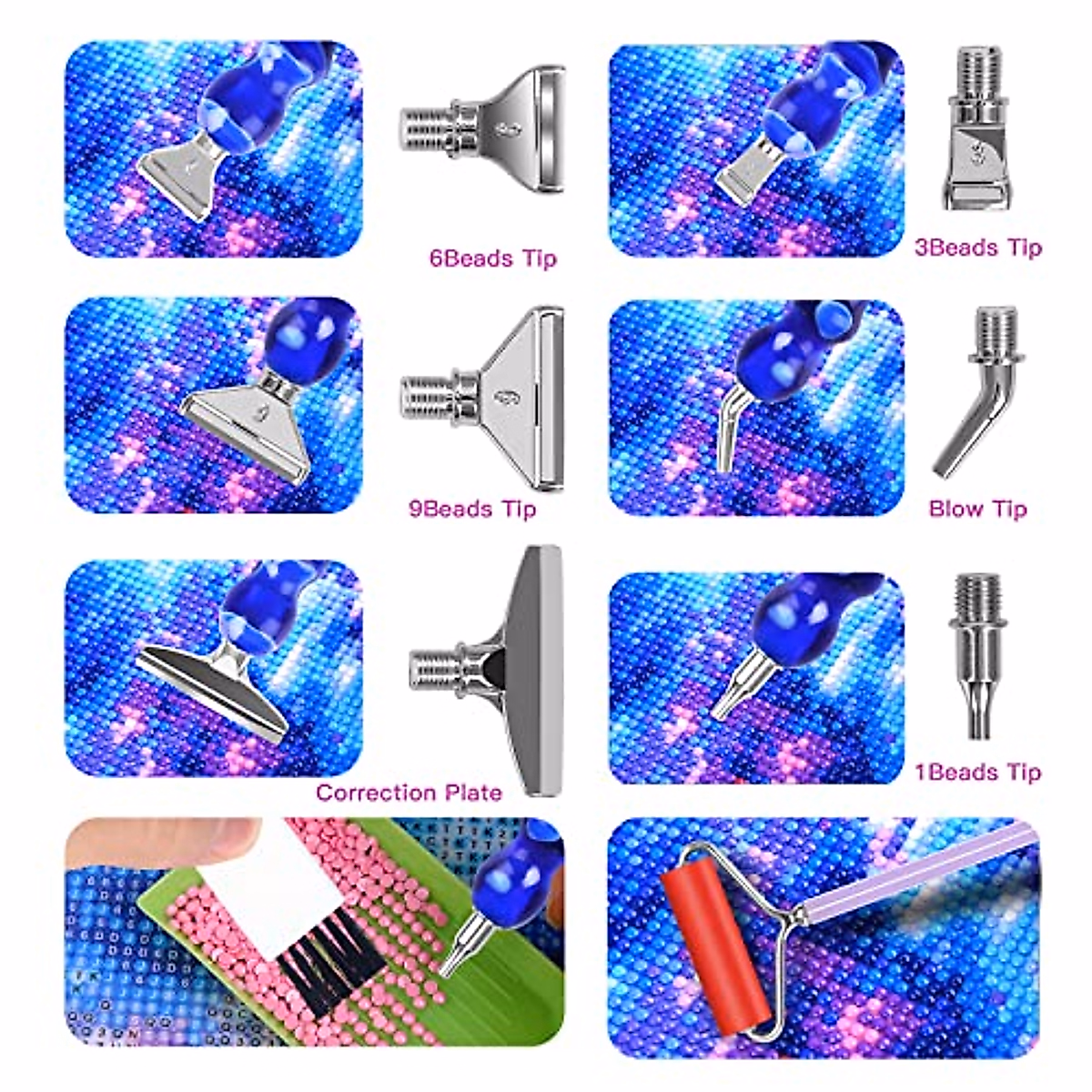 Baiyigs 21Pcs Diamond Pen Painting Accessories Tools Kits for DIY Art&Craft, Stainless Steel Metal Anti-Fall Tip with Ergonomic Resin Diamond Art Pen for 5D Diamond Paint Bead Dot, Embroidery Decor
