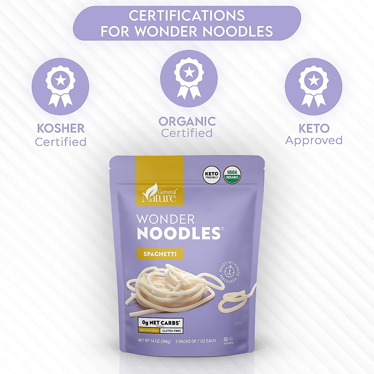 Wonder Noodles Keto Pasta - Spaghetti - Zero Carbs, Gluten-Free, Kosher, Vegan, Low-Calorie -Organic Konjac Noodles - (6 Individually Sealed Packs of 7oz each)
