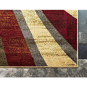 Unique Loom Barista Collection Modern, Abstract, Waves, Urban, Rustic, Warm Colors Area Rug, 8 ft x 10 ft, Beige/Burgundy