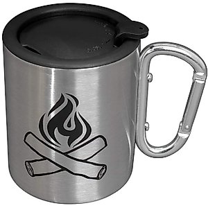 Iron and Glory Stainless Steel Camping Mug Travel Mug with Carabiner Clip easy to Pack Camping Accessories Double Walled Stainless Steel Coffee Mug