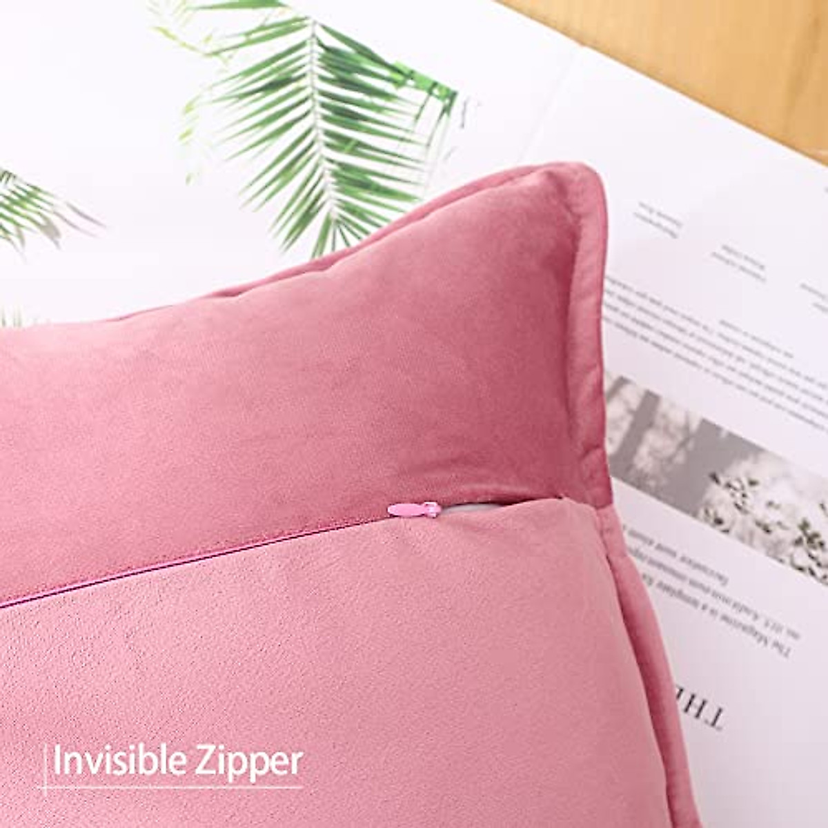 CARRIE HOME Pink Velvet Throw Pillow Covers 18x18 Set of 4 Hot Pink Light Blush Pink Room Decor Throw Pillows 18 x 18 Soft Decorative Pillows for Bedroom & Living Room (No Inserts)