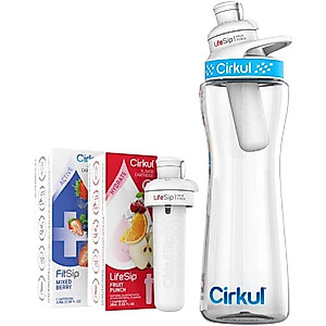 Cirkul 22 oz Plastic Water Bottle Starter Kit with Blue Lid With 1 Fruit Punch & 1 Mixed Berry Cartridge - Great for staying hydrated.