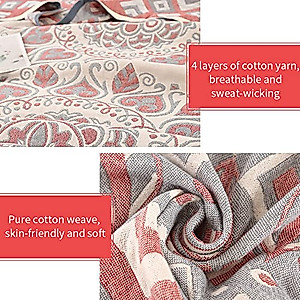 KINBEDY 4 Layers of Gauze Blanket, 100% Cotton Super Soft Boho Lightweight Breathable Bed Blankets Colorful Muslin Throw Blanket for All Seasons, Red Queen Size 79 x 92 Inches.