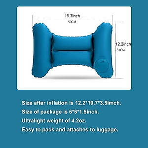 FLMAIPU Inflatable Travel Pillow, Lumbar Support Air Pillow for Traveling Airplanes/Cars/Buses/Trains/Office (Blue Reef)