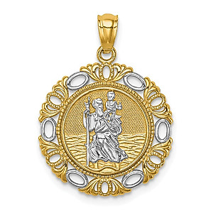Solid 14k Yellow Gold Two Toned Catholic Patron Saint Christopher Pendant Charm Medal