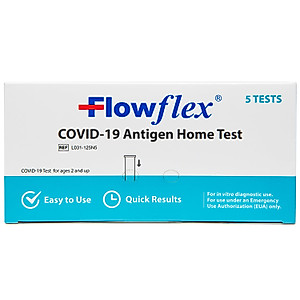 Flowflex COVID-19 Antigen Home Test kit, 1 Pack, 5 Tests Total. FDA EUA Authorized OTC at-Home Self-Test, Non-invasive Nasal Swab, Easy to Use and No Discomfort, Results in 15 Minutes