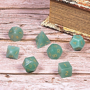 Amogeeli 7pcs Hand-Carved Crystal DND Dice Set, Stone Polyhedral Rolling Dice Kit for RPG MTG COC Table Game, Green Aventurine Stone