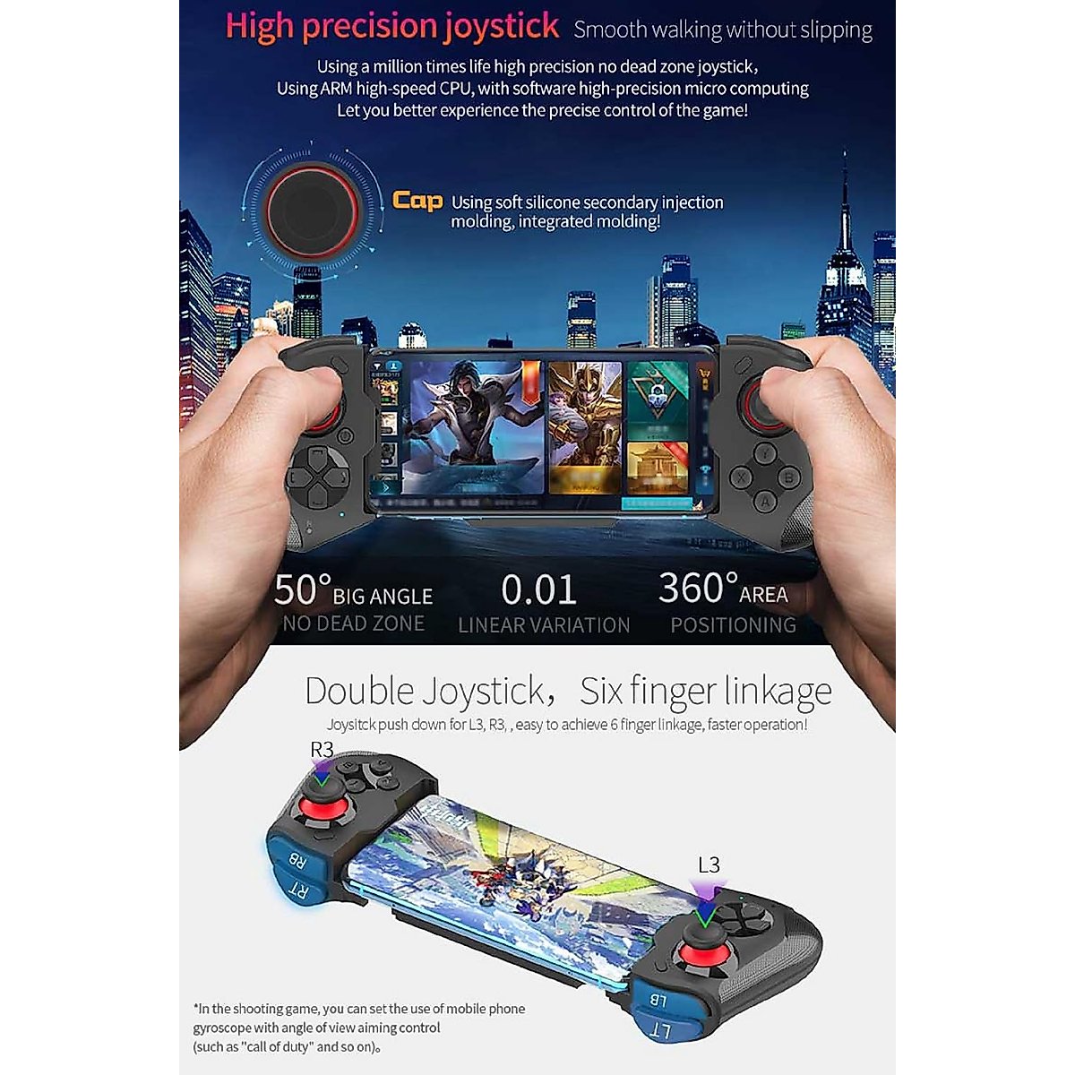arVin Wireless Gaming Controller for iPhone iOS Android PC, Bluetooth Gamepad Joystick for iPhone 15/14/13/12/iPad/MacBook/Samsung Galaxy S22/S21/S20 Ultra/Tablet/Call of Duty Mobile/Genshin Impact