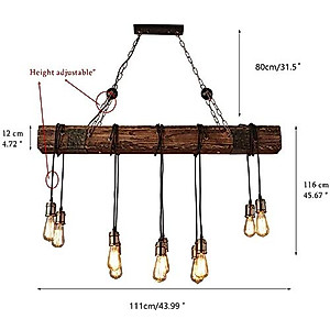 10-Lights Chandelier Wooden Retro Rustic Pendant Light - Industrial Suspension Light line can be Adjusted Freely - Distressed Wood Chandelier for Dining Table Vintage Kitchen, Bar, Island, Billiard.
