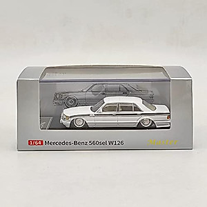 Master High-End 1:64 for Mercedes-Benz S560sel W126 HellaFlush Diecast Car Models Miniature Vehicle Hobby Collection Gifts (White)