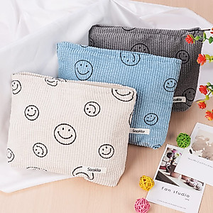 Aucuu Smile Face Cosmetic Bag, Corduroy Large Capacity Makeup Bags for Women, Smile Makeup Bags Travel Toiletry Bag Accessories Organizer