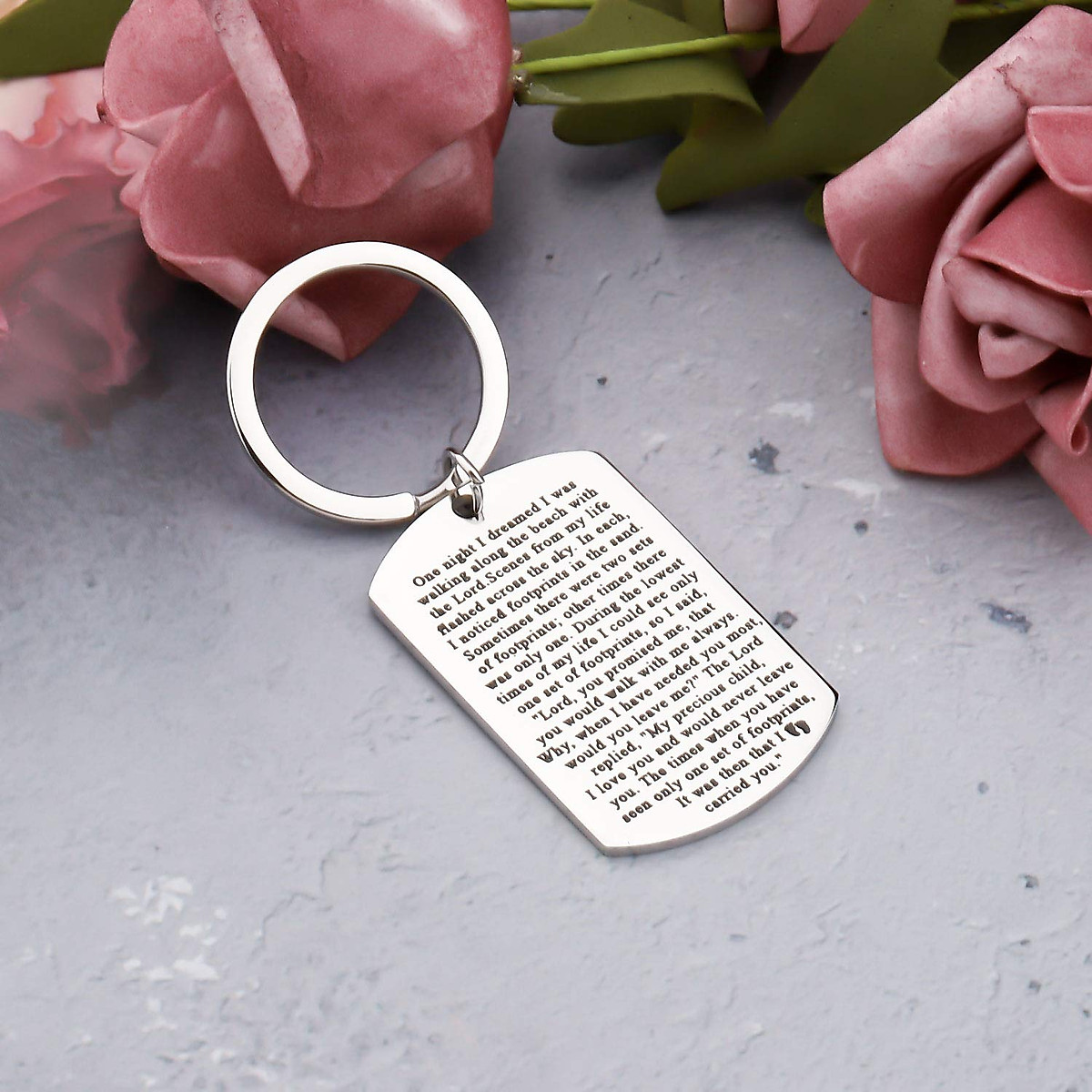 Footprints in The Sand Prayer Key Poems Quote Gift When You Saw Only One Set of Footprints It was Then That I Carried You Key (Dog tag Keychain)