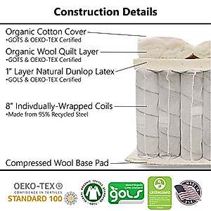 Natural & Organic Kid's Mattress, Toxin-Free, Made in The USA with Certified Organic Cotton, Wool and Natural Latex Foam - Twin Size