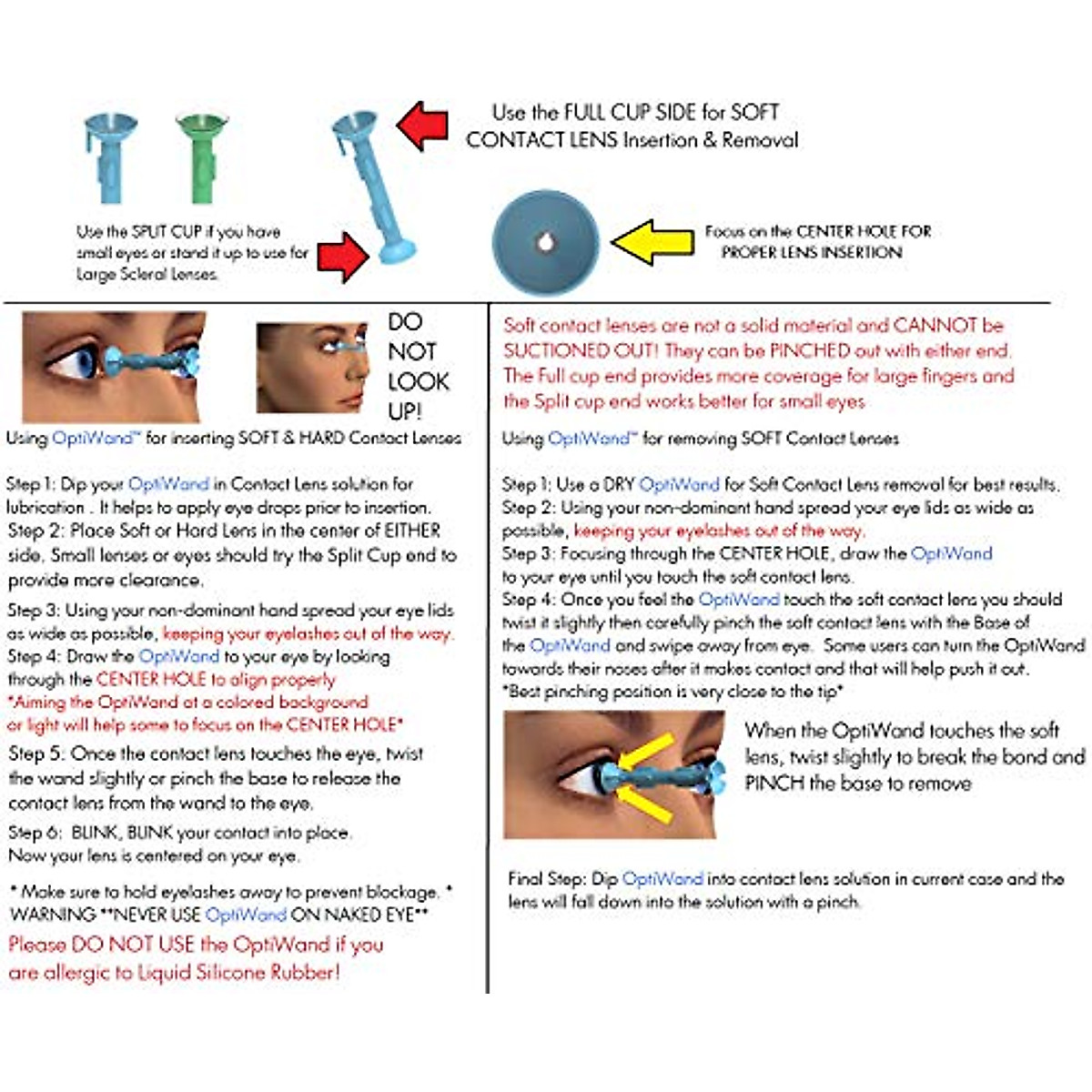 OptiWand 2 Pack Soft Contact Lens Insertion & Removal Tool. Not a Suction Cup for Soft Lens Removal. It Will Help Pinch The Soft Lens. Eye Lens Installer Extractor Applicator Remover Inserter Device