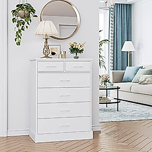 FOTOSOK 6 Drawer Dresser, White Dresser Tall Dresser Wood with Metal Handles, White Modern Chests of Drawer Tall White Dresser for Home, 15.7'' x 27.6'' x 37.8''