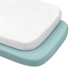 MEILA Bassinet Sheets Compatible with Mika Micky Bedside Sleeper, Mini Crib Sheets for Boy Girl, 100% Jersey Cotton Bassinet Matress Sheet, Ultra Soft, Pack of 2（33"×20"）