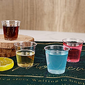 Zcaukya 100 Shot Glasses, 1oz Clear Plastic Disposable Hard Cups, Mini Cups Great Container for Sauce, Sample Tasting, Jello Shots, Pudding