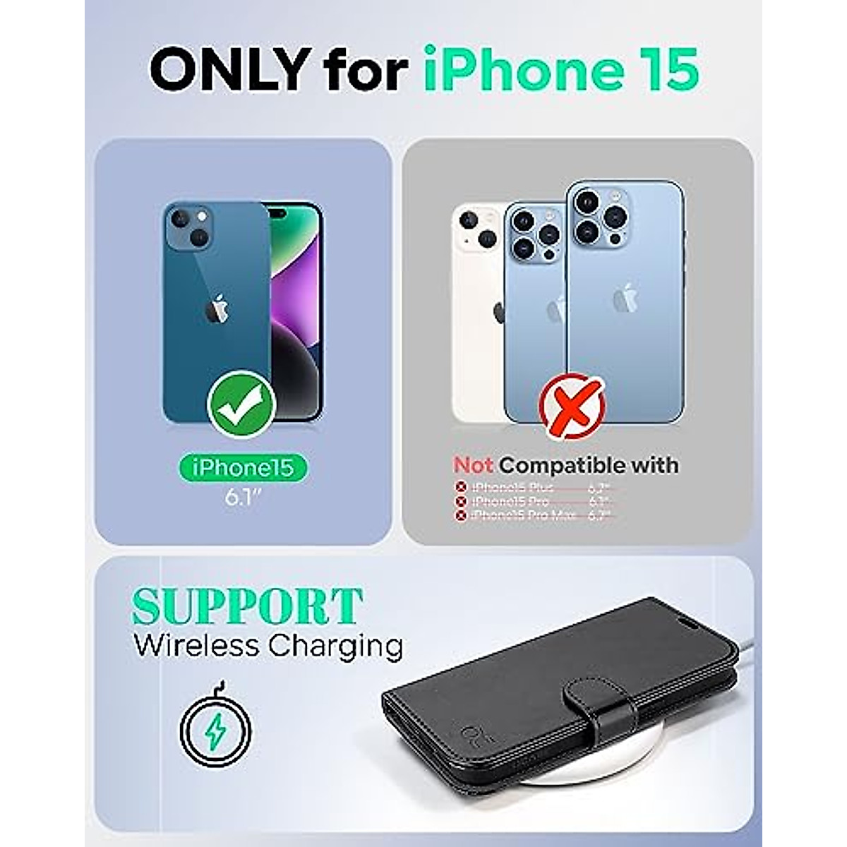 OCASE Compatible with iPhone 15 Wallet Case, PU Leather Flip Folio Case with Card Holders RFID Blocking Kickstand [Shockproof TPU Inner Shell] Phone Cover 6.1 Inch 2023, Black