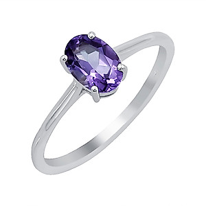 TISHAVI Amethyst Ring For Women Sterling Silver, Amethyst Minimalist Ring Sterling Silver, Sterling Silver Ring Size 9
