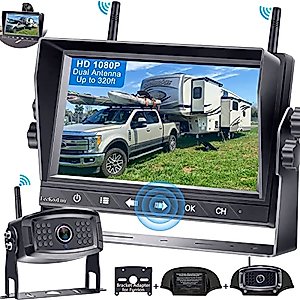 LeeKooLuu RV Backup Camera Wireless Waterproof 7'' LCD Split Screen DVR Dash Monitor Touch Key Rear View System 4 Channels Travel Trailers Adapter for Furrion Pre-Wired RVs Night Vision LK7