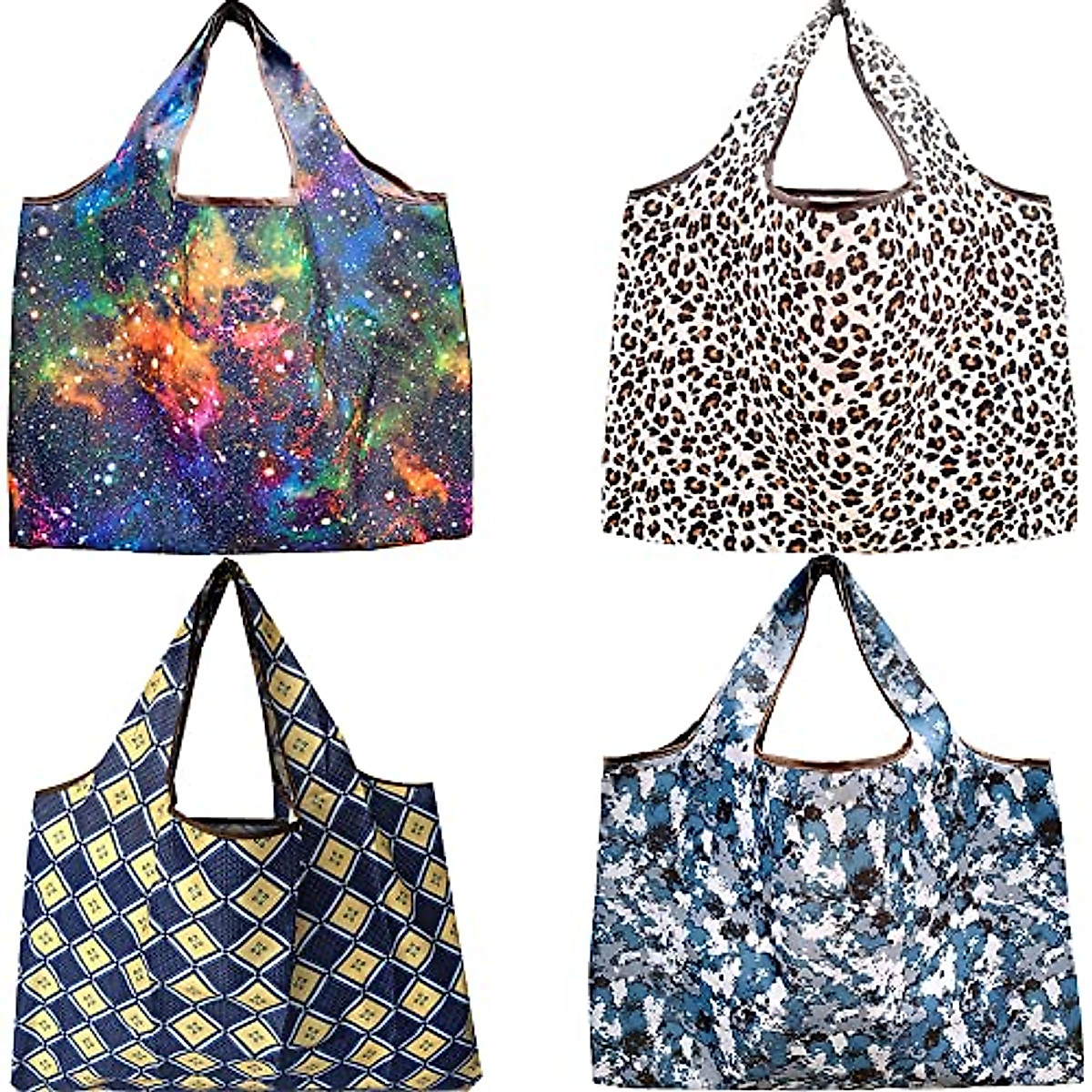 Aschar 4 Packs Reusable Grocery Bag Large Washable Fold Nylon Shopping Tote Bag (Mix)