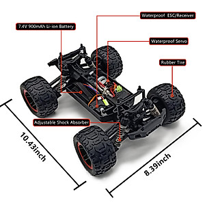 RACENT RC Car, 1:16 Scale All Terrain Monster Truck, 30MPH 4WD Off Road Fast Remote Control Car, 2.4Ghz High Speed Electric Vehicle with 2 Rechargeable Batteries, 40+ Min Play, Gift for Boys (785-5)