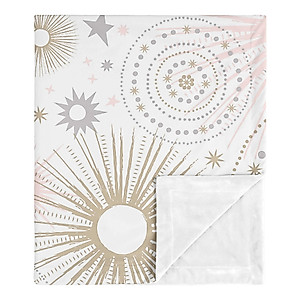 Sweet Jojo Designs Star and Moon Celestial Baby Girl Receiving Security Swaddle Blanket for Newborn or Toddler Nursery Car Seat Stroller Soft Minky - Blush Pink, Gold, and Grey