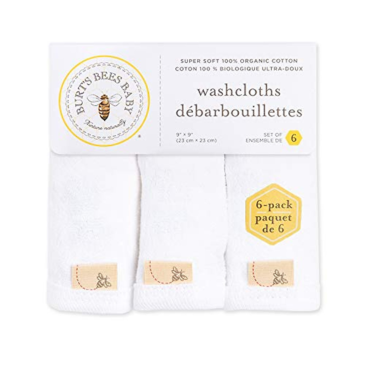 Burts Bees Baby Infant Washcloths Made of 100% Organic Cotton, Soft and Super Absorbent Knit Terry Cloths, 6-Pack Newborn Bath Essentials, Heather Gray and White Wash Cloths