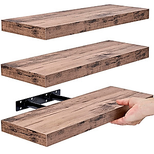 Sorbus Floating Shelves for Wall, Bathroom Shelves Wall Mounted for Kitchen, Bedroom, Bathroom Storage Over Toilet, Hanging Book Shelf for Wall Home Decor Living Room (Mahogany, 3 Pack)