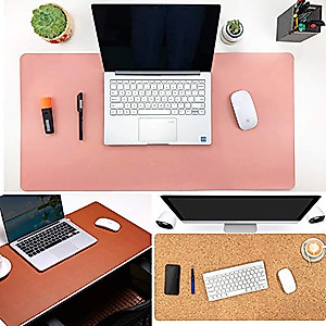 Aothia Office Desk Pad, Natural Cork & PU Leather Dual Side Large Mouse Pad, Laptop Desk Table Protector Writing Mat Easy Clean Waterproof for Office Work/Home/Decor (Dark Blue,31.5" x 15.7")