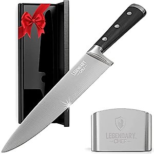 LEGENDARY CHEF Kitchen Knife, Chef Knife - 8 inch Cooking Knife, Sharp Knife - Meat Knife, Chefs Knife - German Steel, and Walnut Handle, Includes Finger Guard and Box