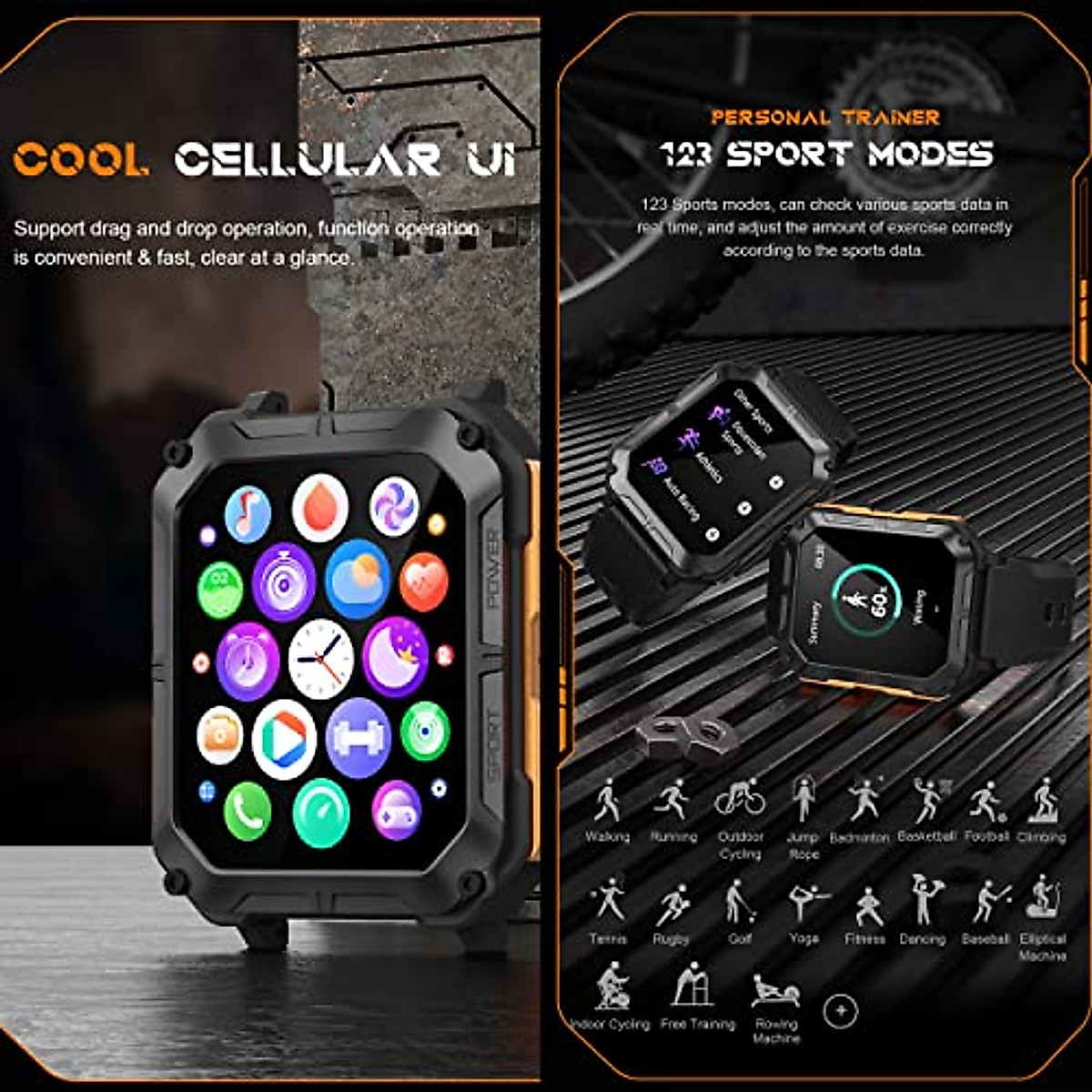 Military Smart Watches for Men IP68 Waterproof Bluetooth Call(Answer/Dial Calls) 1.83'' Tactical Outdoor Sports Fitness Watch Tracker with Blood Pressure Heart Rate Monitor for Android iOS (Black)