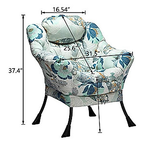 HollyHOME Modern Cotton Fiber Fabric Lazy Chair, Accent Contemporary Lounge Chair, Single Steel Frame Leisure Sofa Chair with Armrests and A Side Pocket, Thick Padded Back, Fan Print