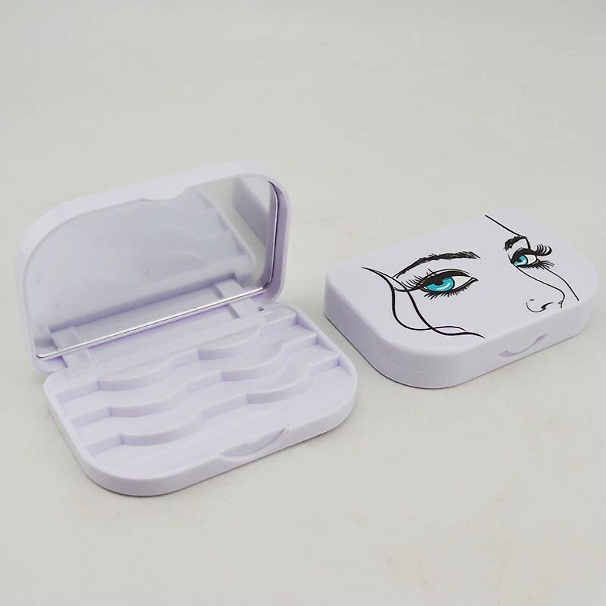 3 Tier Eyelash Storage Case Lash Dime Organizer Holder Box with Mirror Makeup Cosmetic Travel Case Empty and Eyelash Tweezer False Lash Container (White)