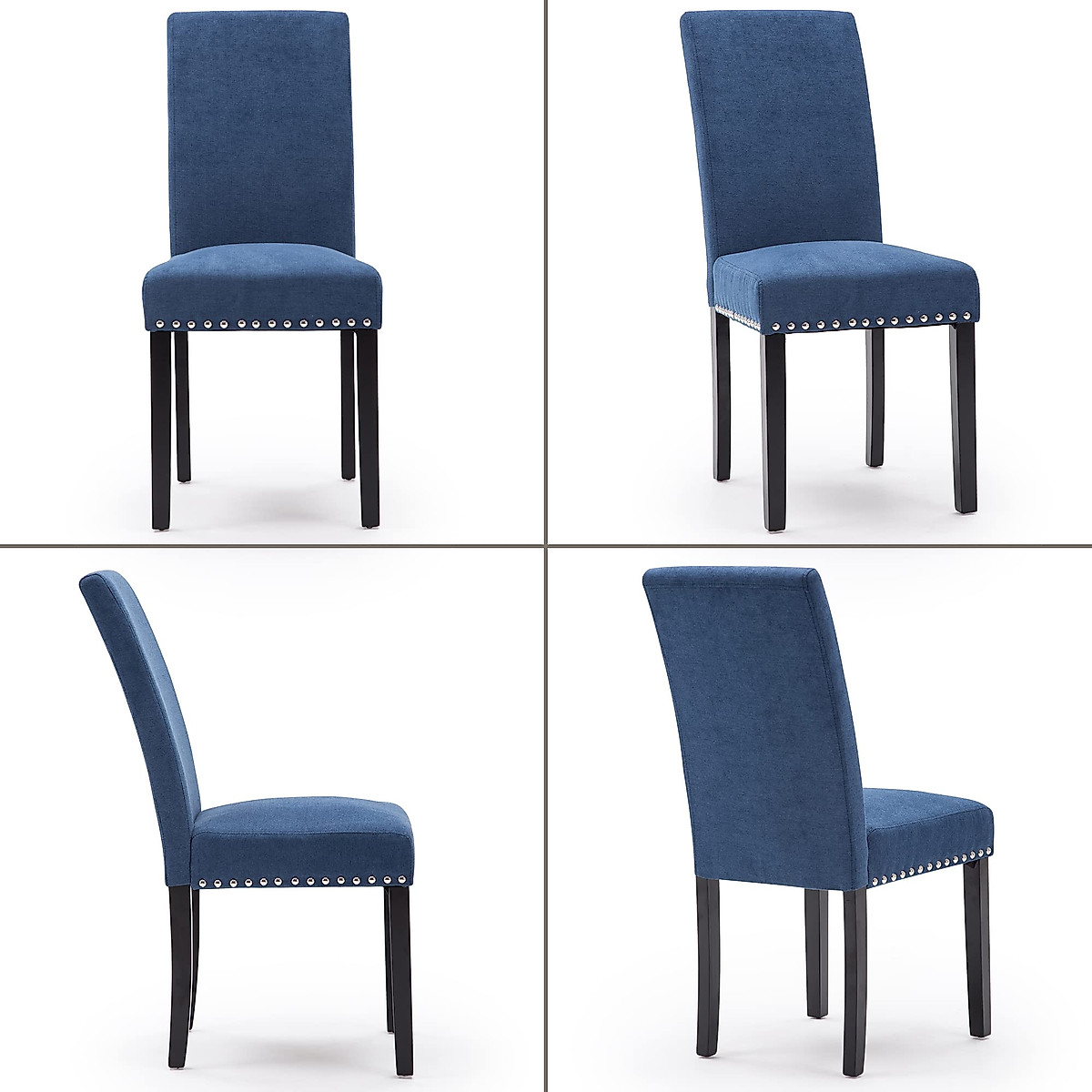 LSSPAID Dining Chairs, Fabric Padded Dining Room Chairs, Nail Head Trim Dining Chair, Blue, Set of 4