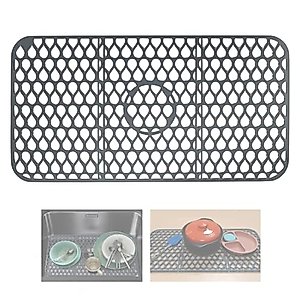 Kitchen Sink Protector, SCITURE Non-slip Sink Protector with Cuttable Center, Foldable Farmhouse Sink Protector for Stainless Steel/Ceramic Sinks, Heat Resistant Sink Mat (1 PCS, Grey, 26"x 14")