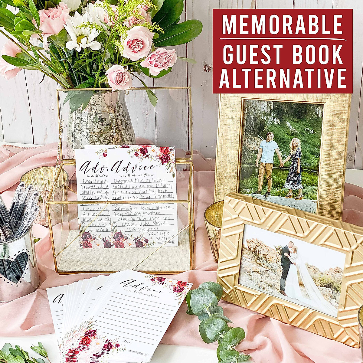 50 Floral Wedding Advice Cards For Bride and Groom, Wedding Guest Book Alternative, Advice and Wishes For The Mr and Mrs, Advice For The Bride, Bridal Shower Advice Cards, Wedding Card Boxes Reception